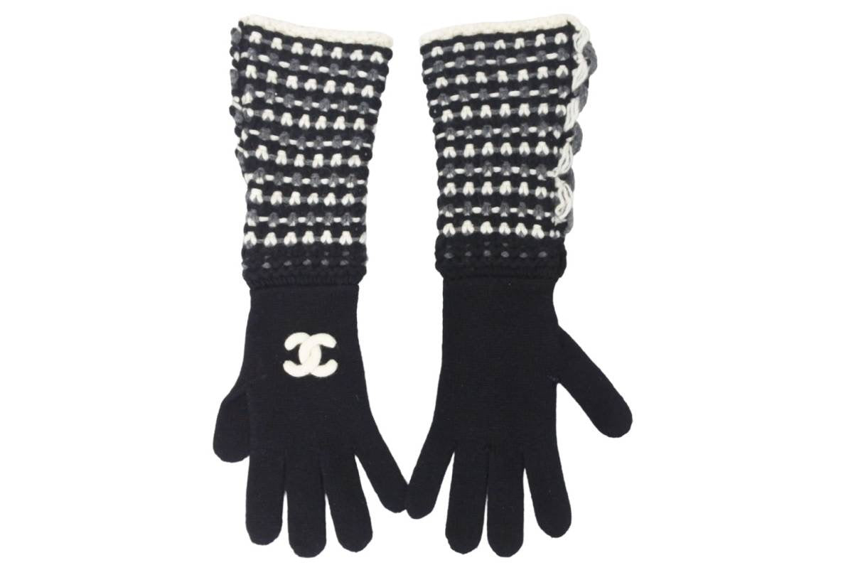 CHANEL シャネル カシミヤ手袋 グローブ ツイード ココマーク ブラック ホワイト 良品 中古 45573 – Casanova Vintage
