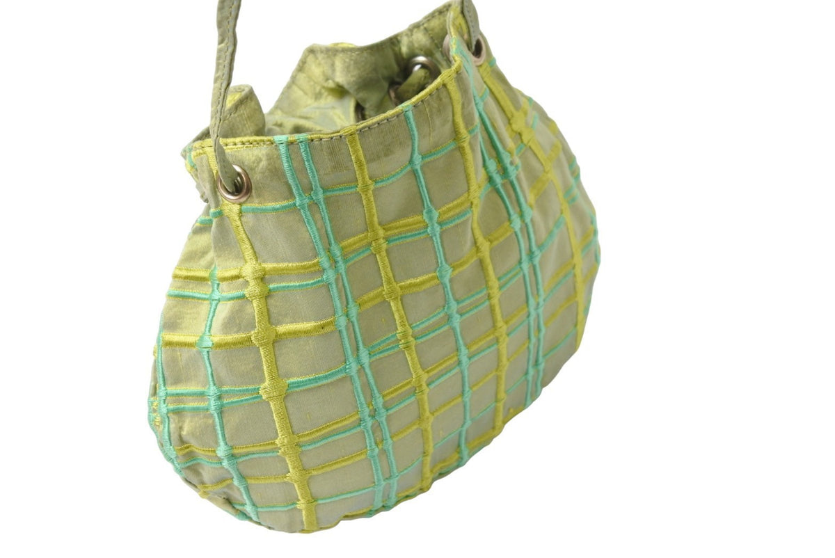 BOTTEGA VENETA ボッテガヴェネタ 巾着ポーチ ミニバッグ 10258402077ACI イタリア製 ナイロン グリーン イエロー ...