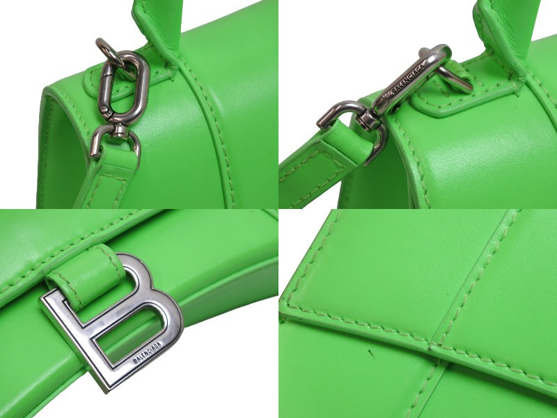 BALENCIAGA バレンシアガ アワーグラスSS ショルダーバッグ ハンドバッグ 2WAYバッグ レザー グリーン シルバー 美品 中古 ...